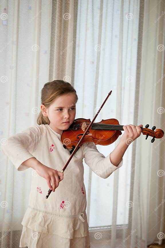 Child Playing Violin at Home Stock Image - Image of education, look ...