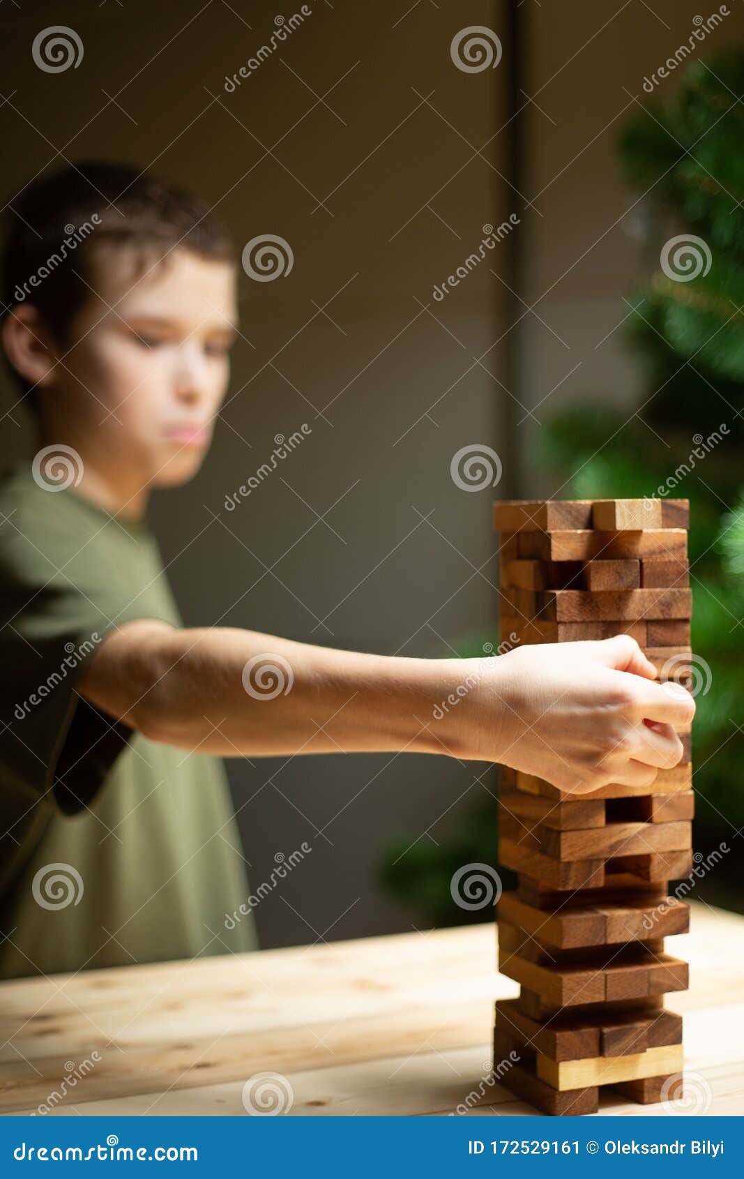 Child Playing Wood Blocks Stack Game Stock Image - Image of ...