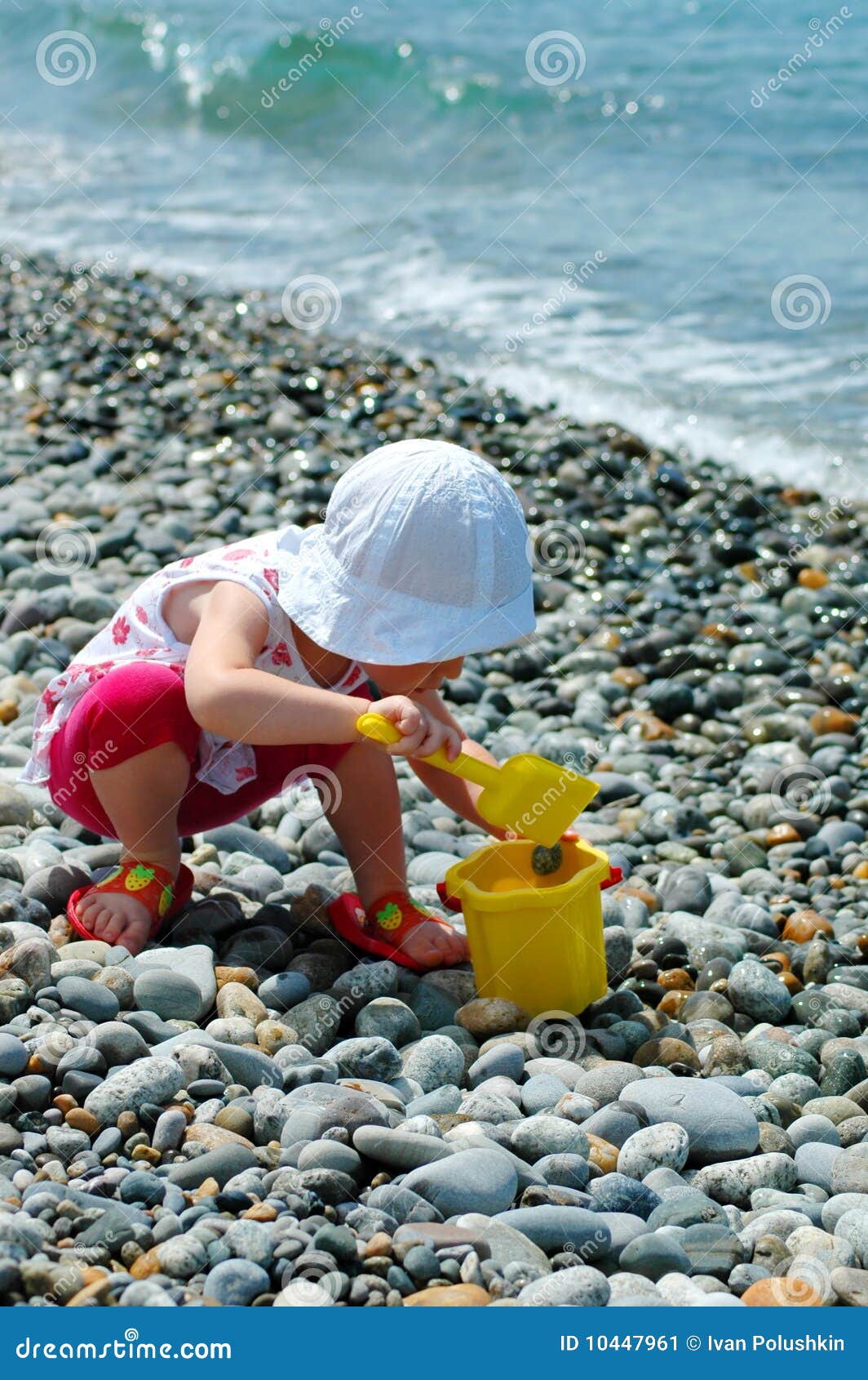 Child Plays with a Bucket and a Shovel Stock Image - Image of coastline ...