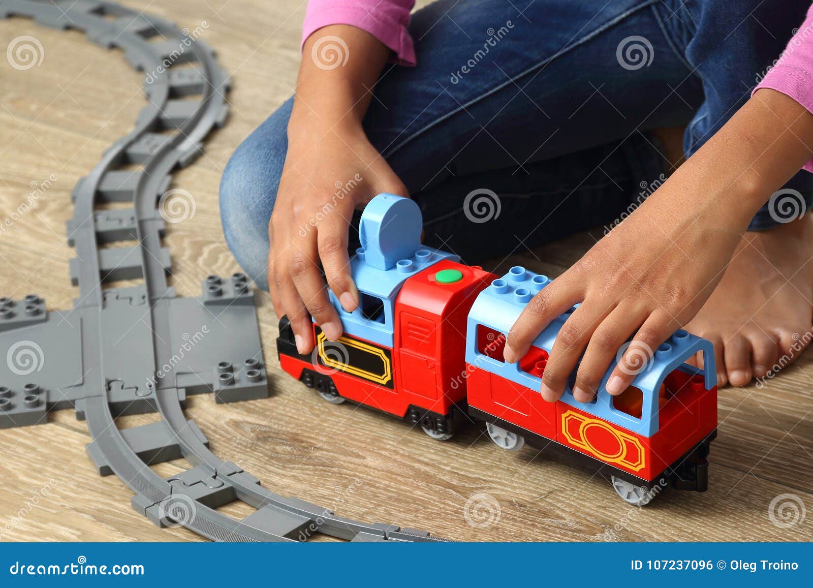 Child Plays with a Children`s Model Railway Stock Photo - Image of ...