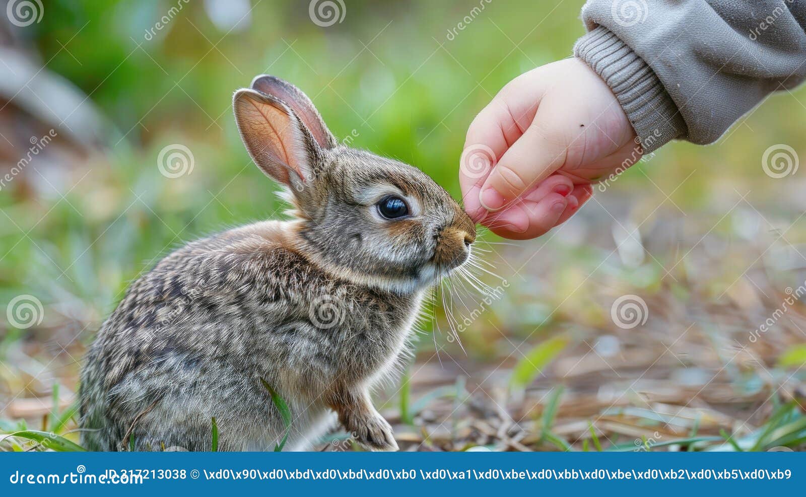 A Child Plays with a Small Rabbit in Nature Stock Illustration ...
