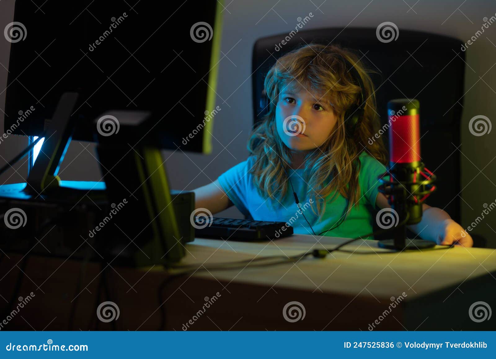 Child Plays a Video Game on the Pc Computer Screen. Gamer Play Computer ...