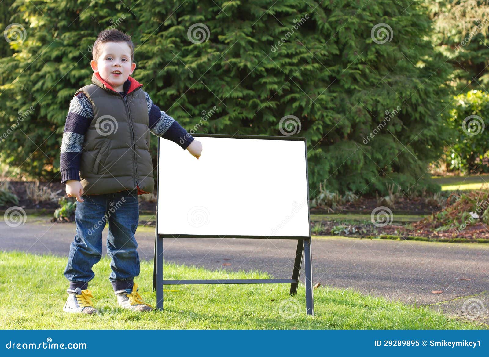 Child Pointing To a Blank Sign in Park Stock Image - Image of paper ...