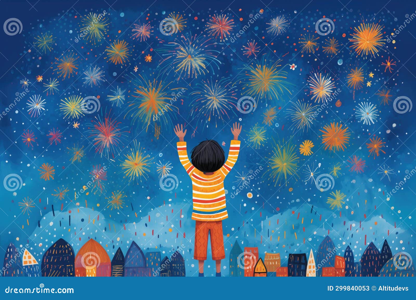 Child Pointing Towards a Vibrant Firework in Dark Sky Stock Image ...