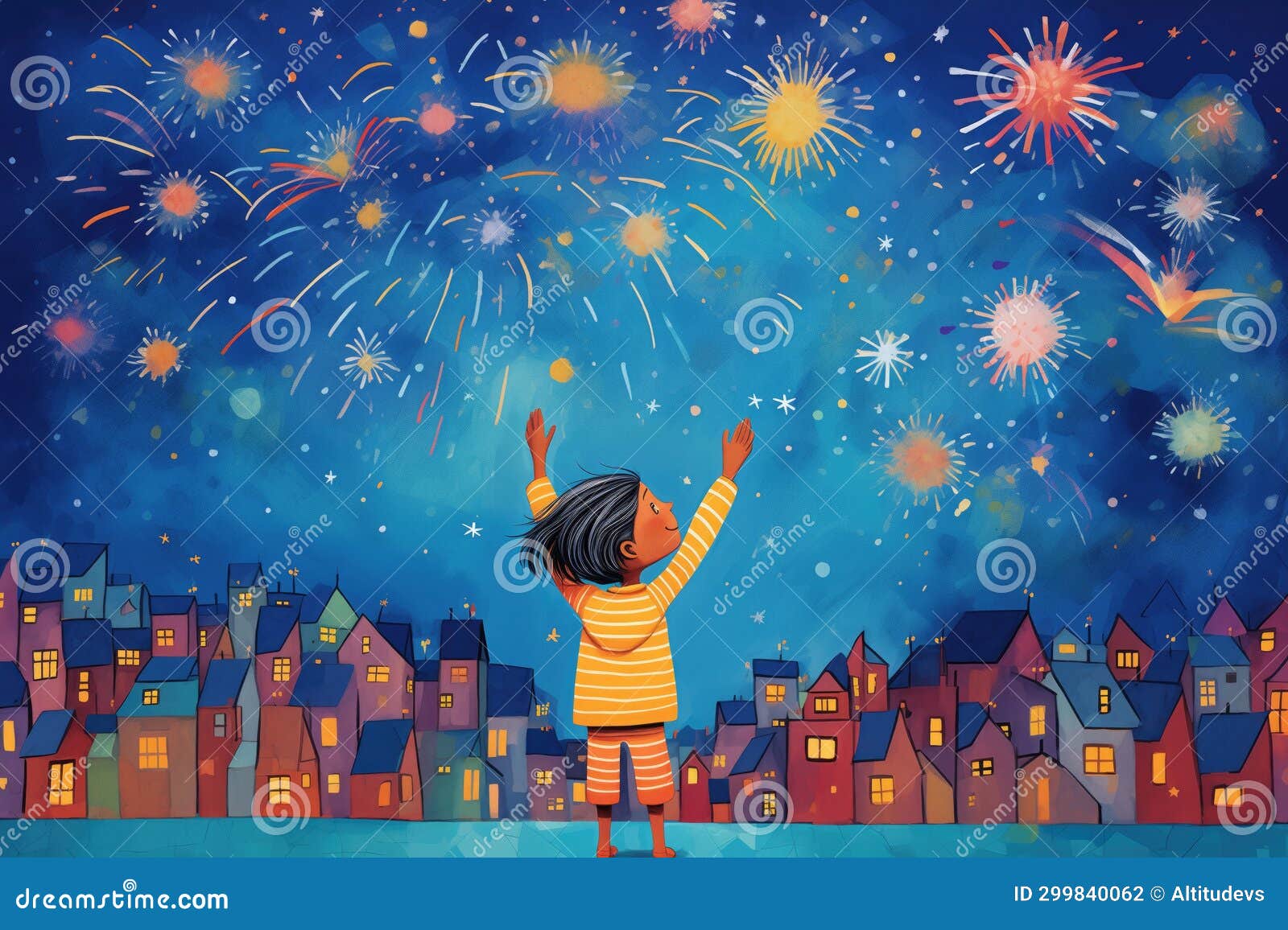 Child Pointing Towards a Vibrant Firework in Dark Sky Stock Photo ...