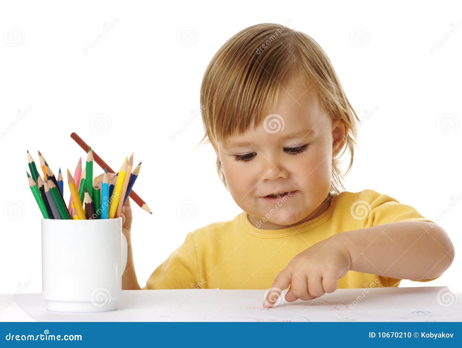 Child Points on His Drawing Stock Photo - Image of closeup, lesson ...