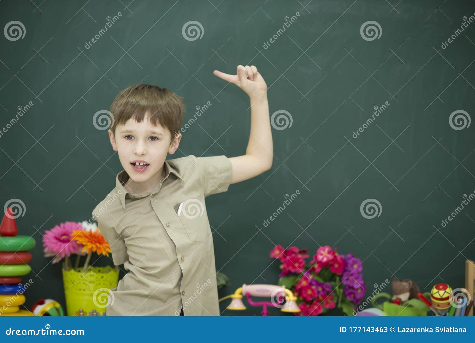 The Child Points To the Board Stock Image - Image of advertisement ...