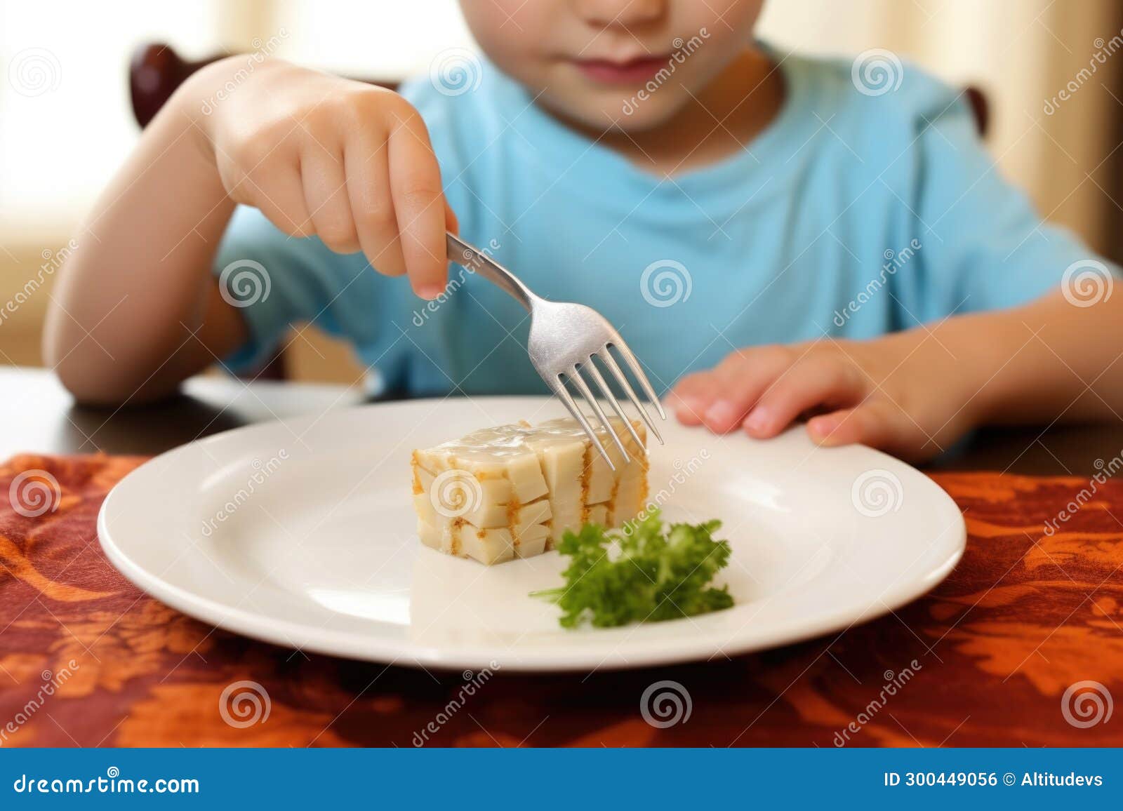 Child Poking Fork in Tofu Steak Serving Stock Photo - Image of ...