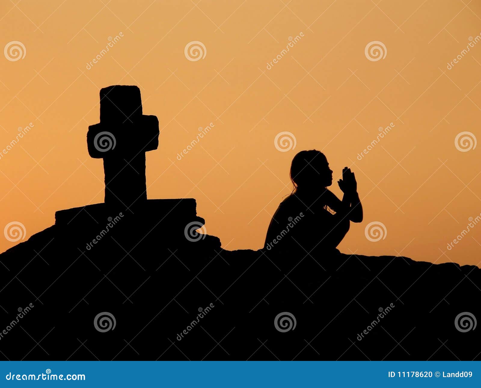 Child, Prayer, Cross in Sunset Stock Photo - Image of dusk, christ ...