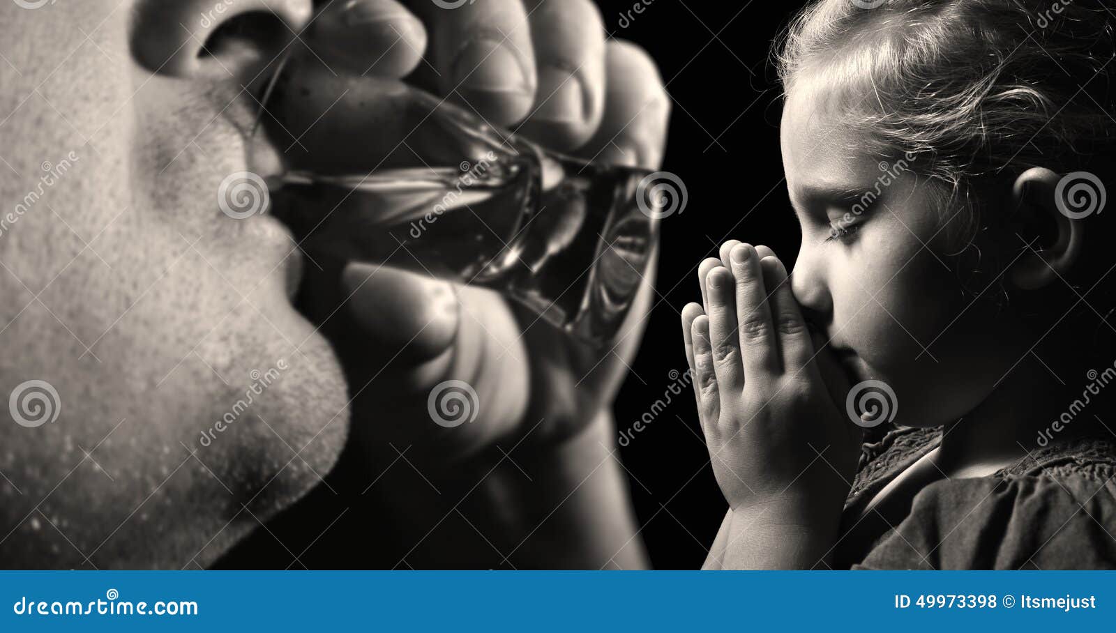 Child Prays that Father Stopped Drinking Alcohol. Stock Photo - Image ...