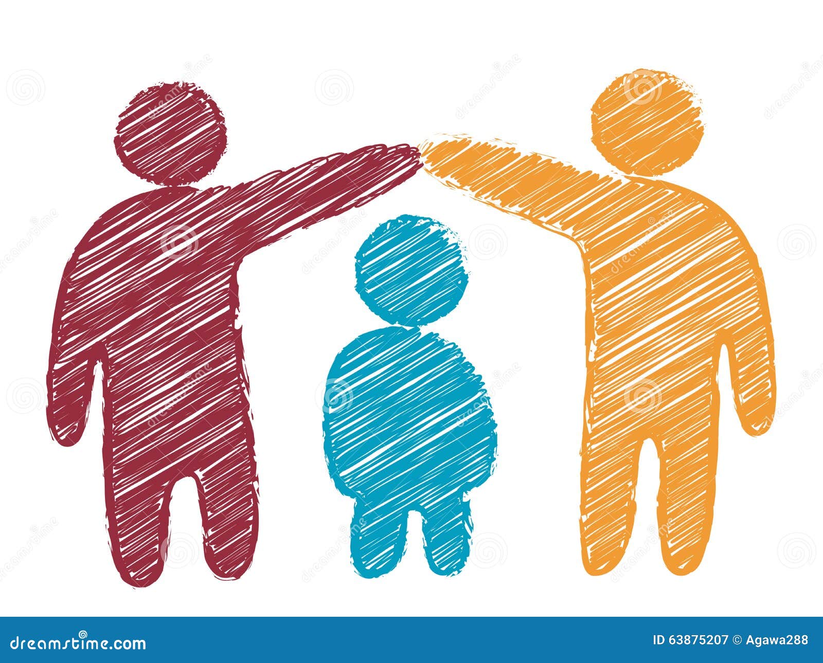 Child Protected by Parents Scribbled Image. Stock Vector - Illustration ...