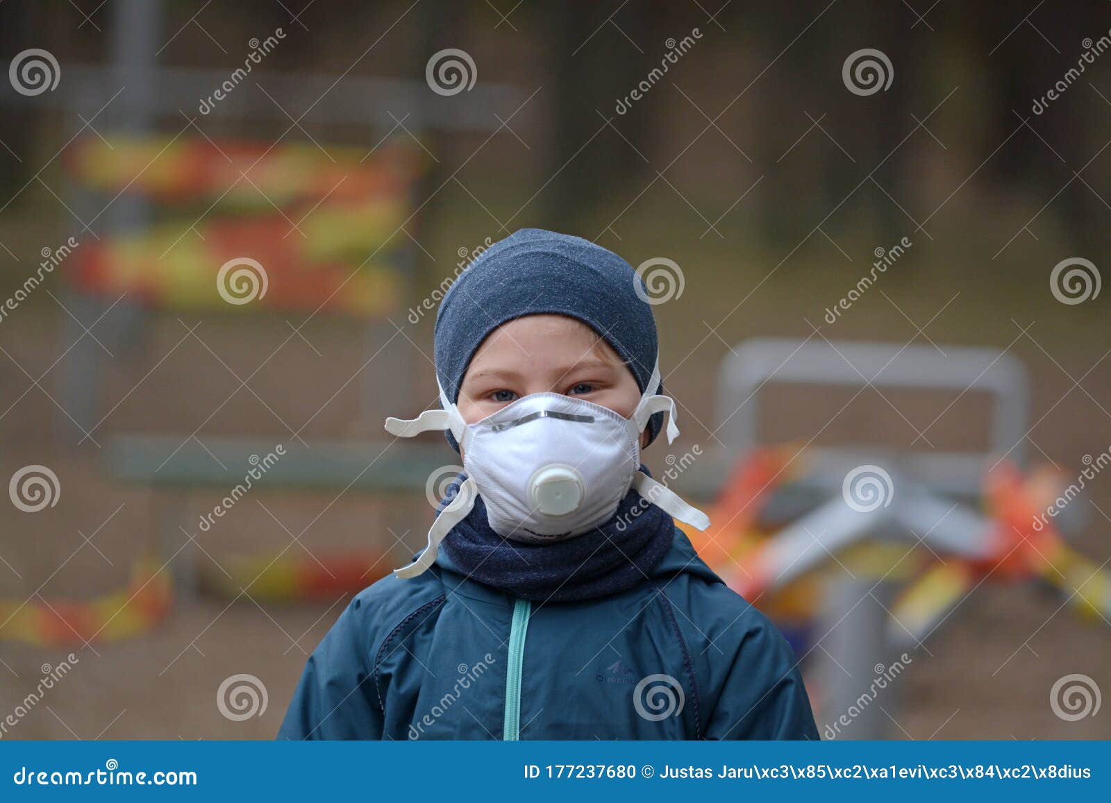 Child with Protective Face Mask during Coronavirus Outbreak Stock Photo ...