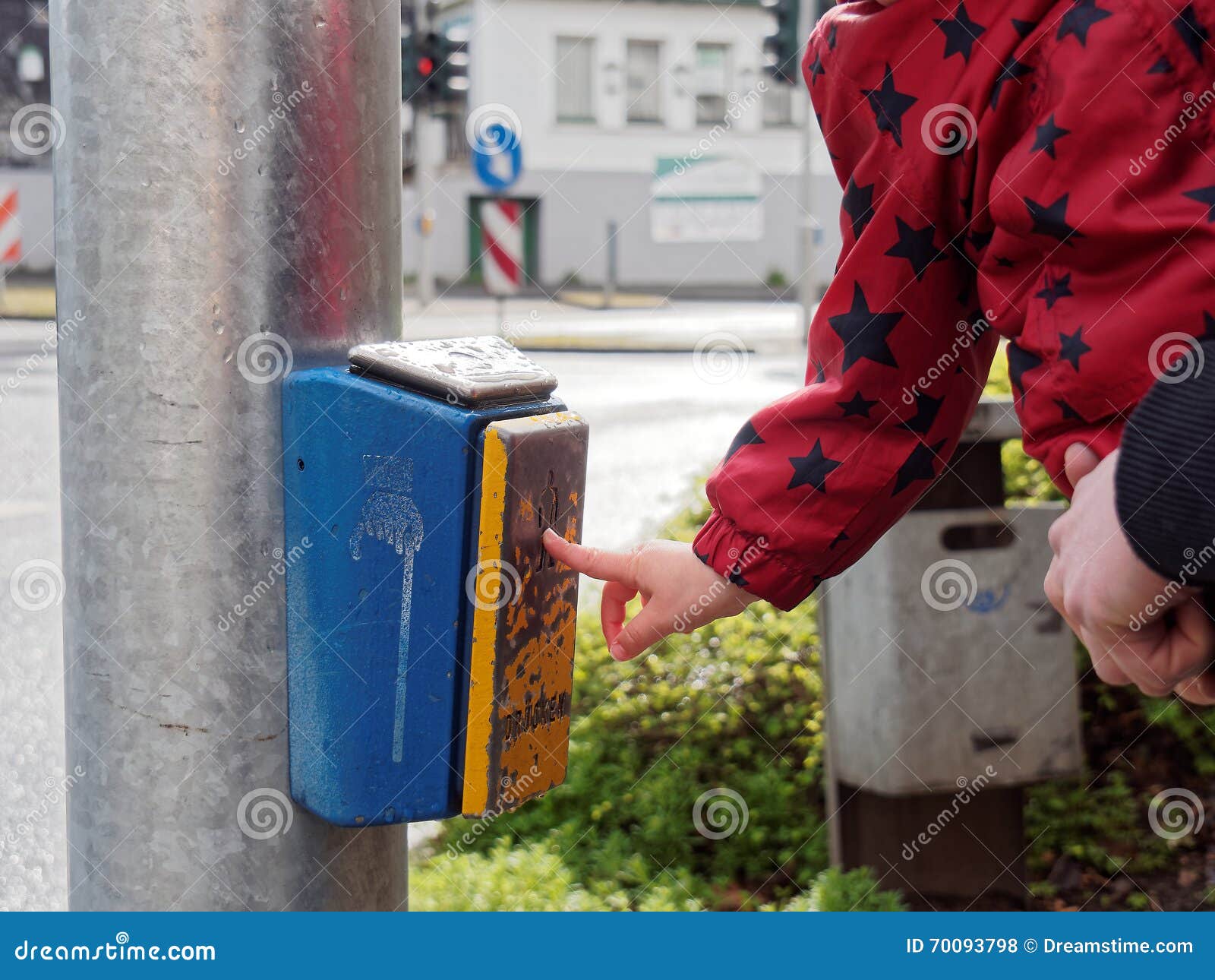 Child Pushing Button at Pedestrian Light Stock Photo - Image of ...