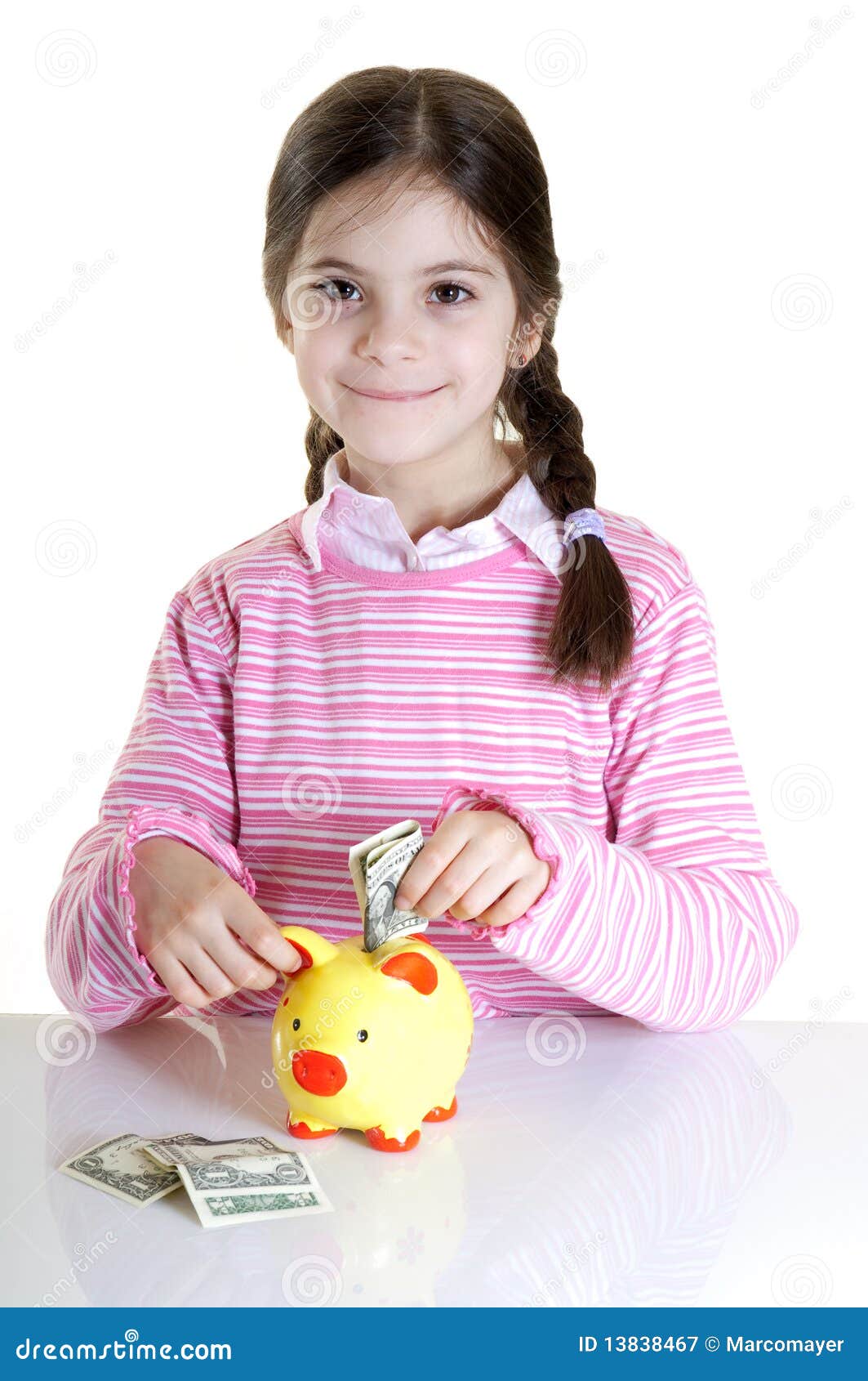 Child Putting Dollars in Money Box Stock Image - Image of girl, cash ...