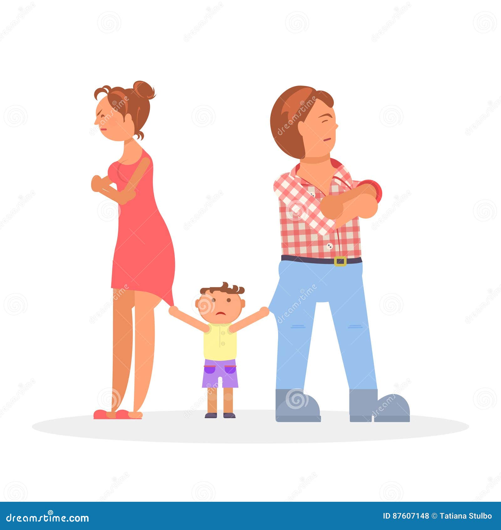 Quarreling Parents. Their Sad Child Is Thinking About Divorce. Cartoon ...