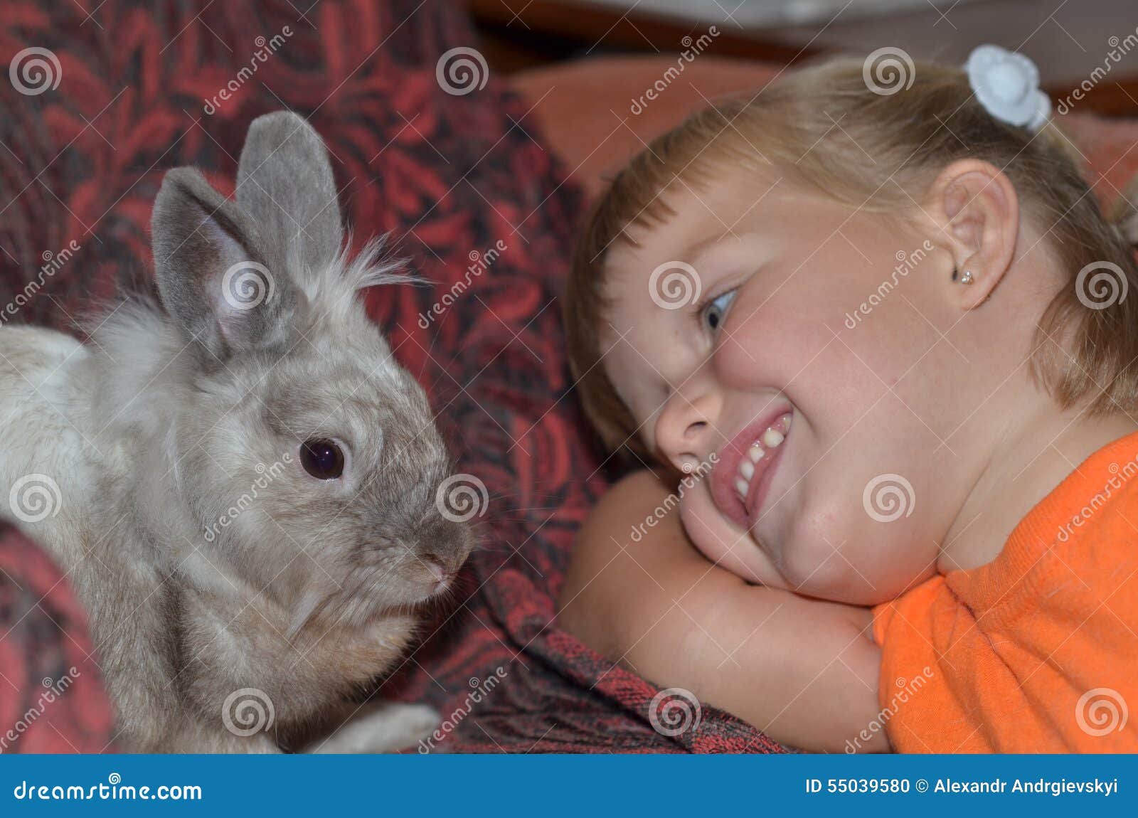 Child with a rabbit stock photo. Image of hare, smile - 55039580