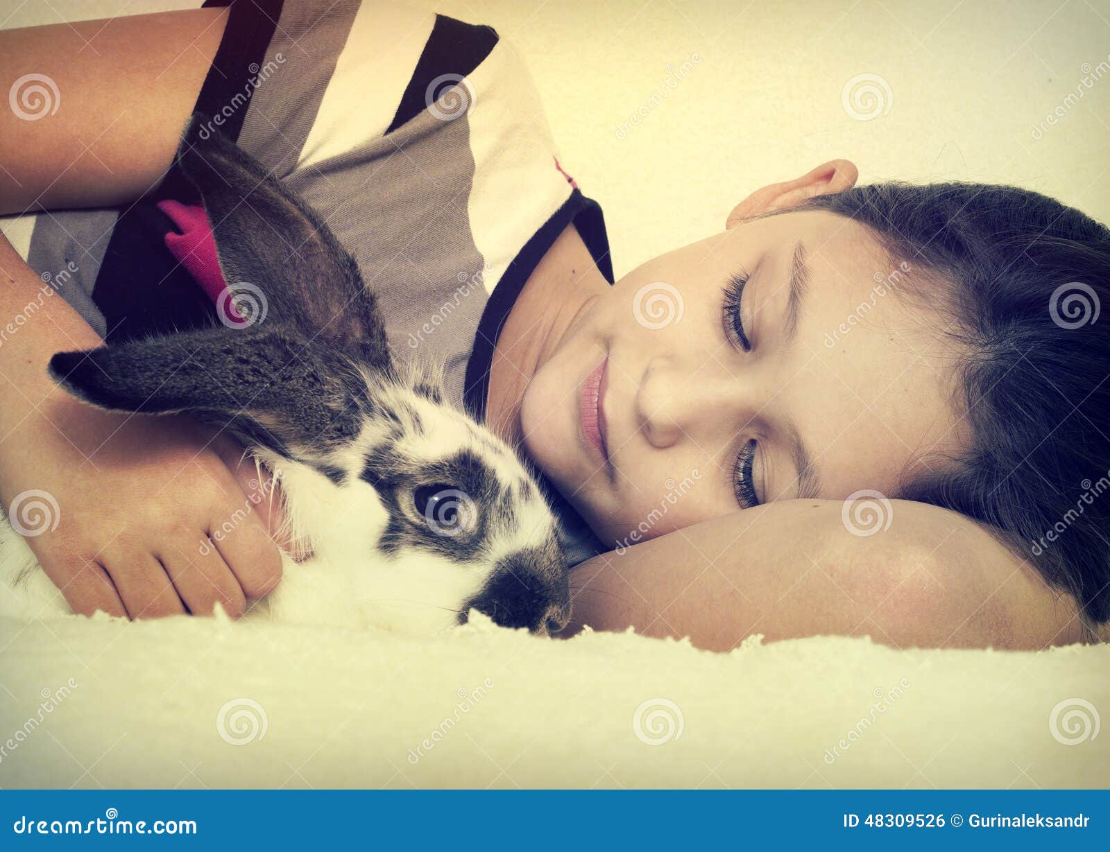 Child and rabbit stock photo. Image of kids, childhood - 48309526
