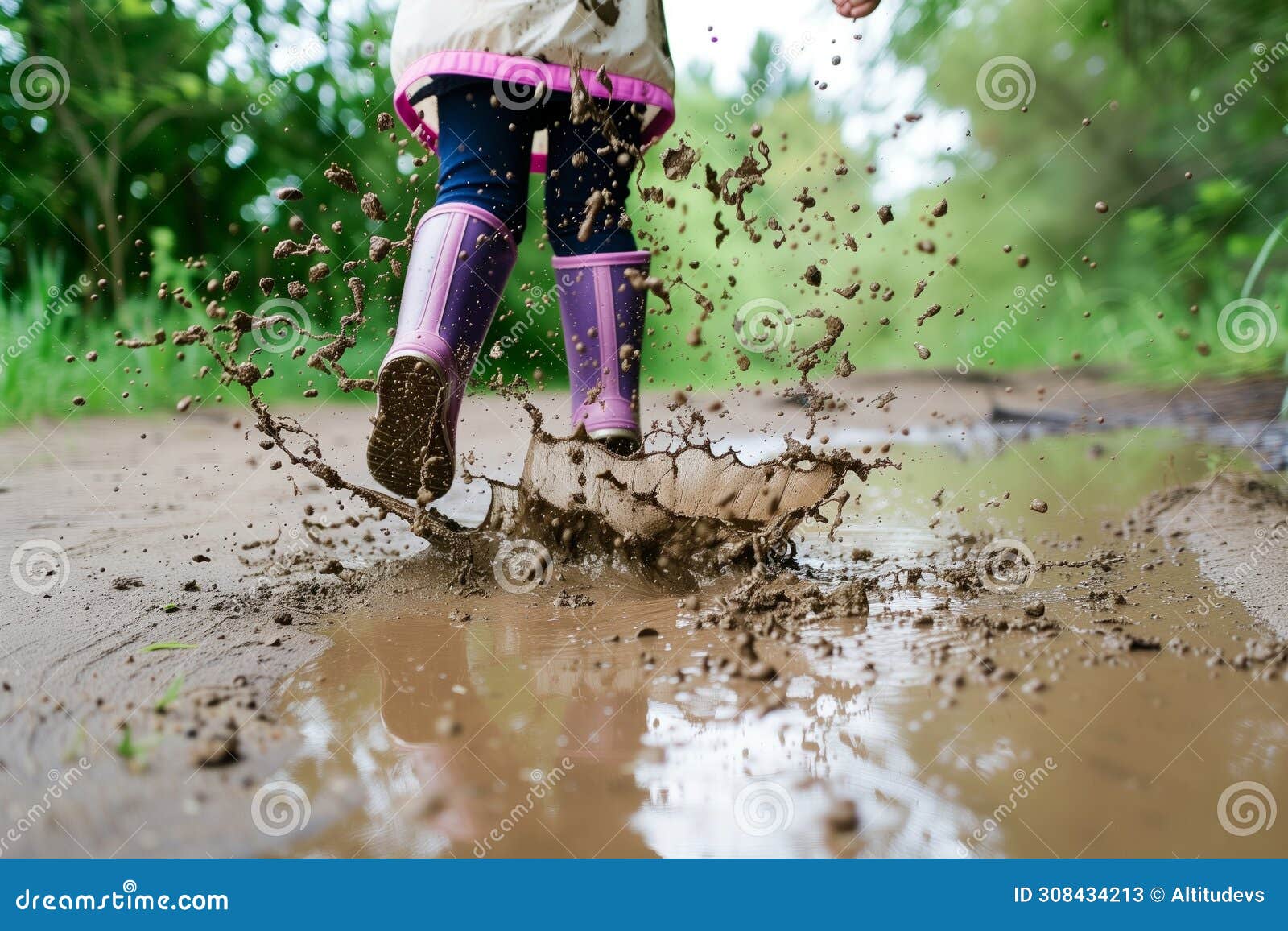 Child in Rain Boots Splashing in a Mud Puddle Stock Image - Image of ...