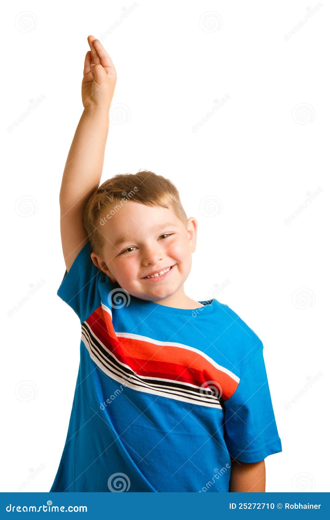 Child Raising His Hand Isolated on White Stock Photo - Image of ...