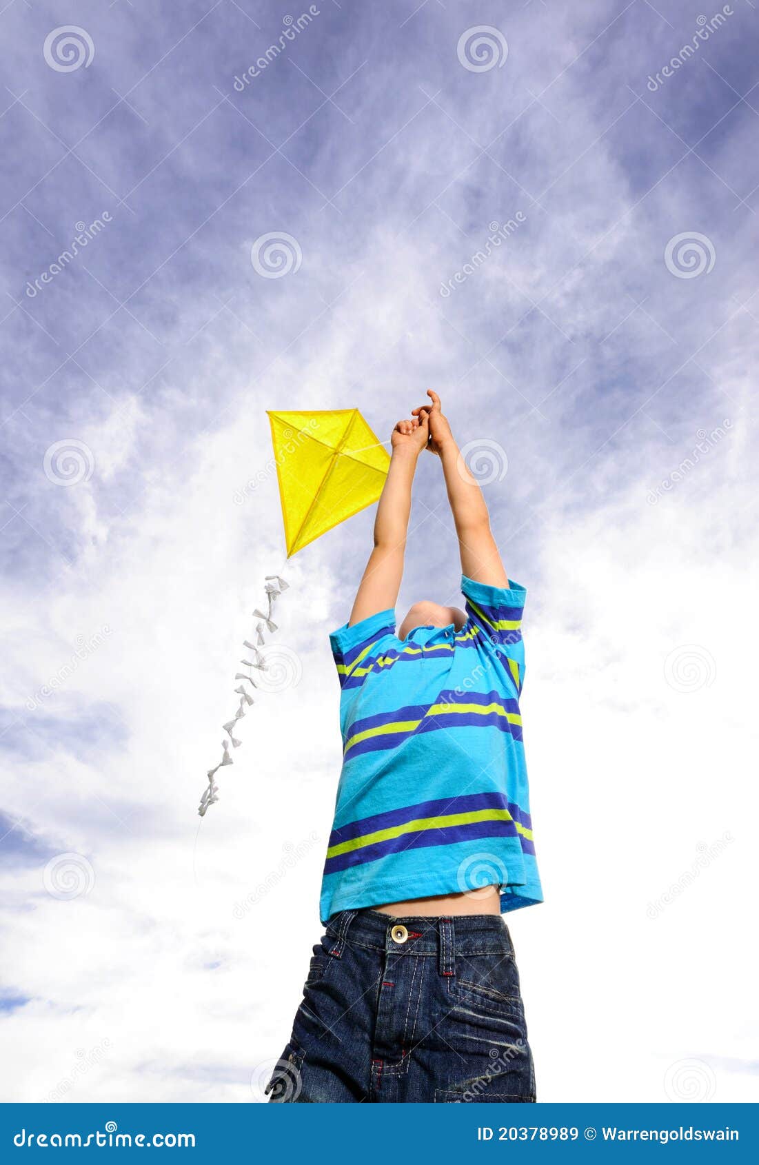 Child Reaches High for His Kite Stock Image - Image of recreation ...