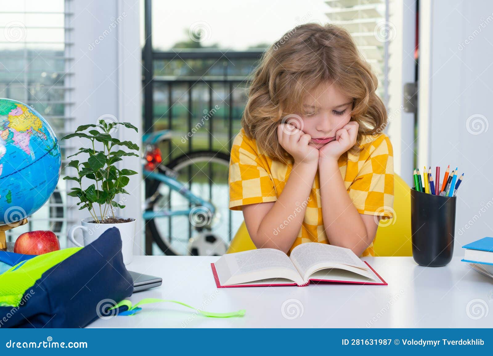 Child Reading Book. School Kid Student Learning, Study Language or ...