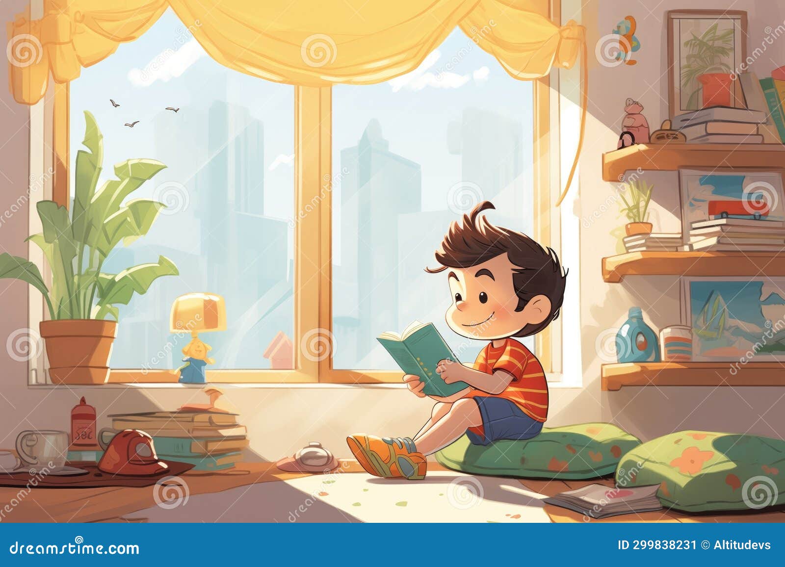 Child Reading a Comic Book Near a Sunny Window Stock Image - Image of ...