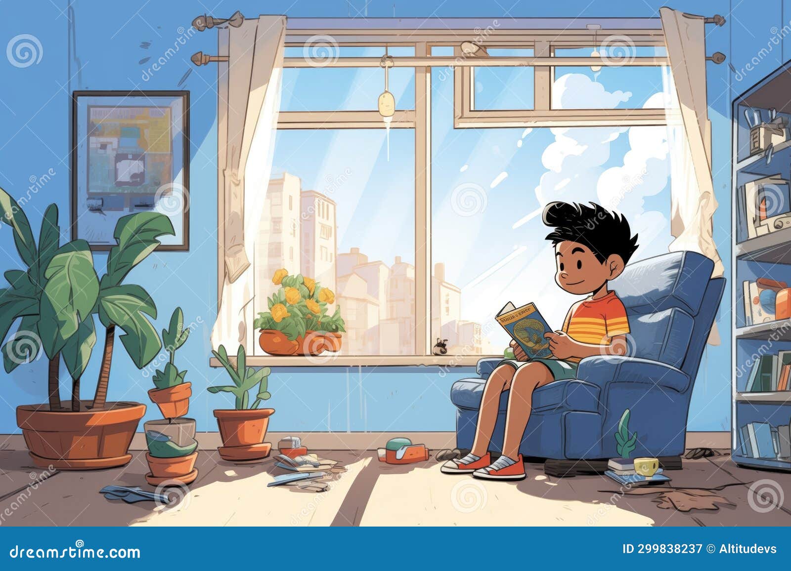 Child Reading a Comic Book Near a Sunny Window Stock Image - Image of ...