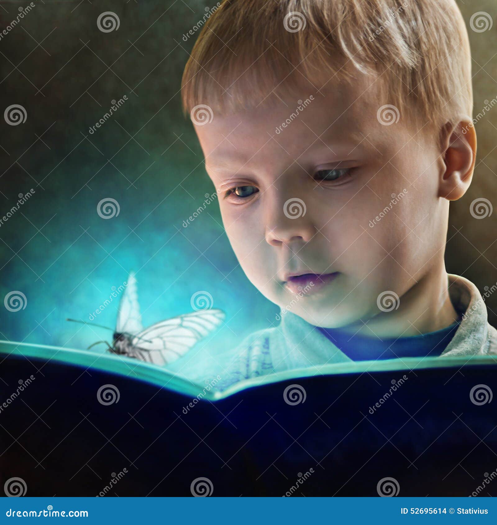 Child reading a magic book stock illustration. Illustration of looking ...