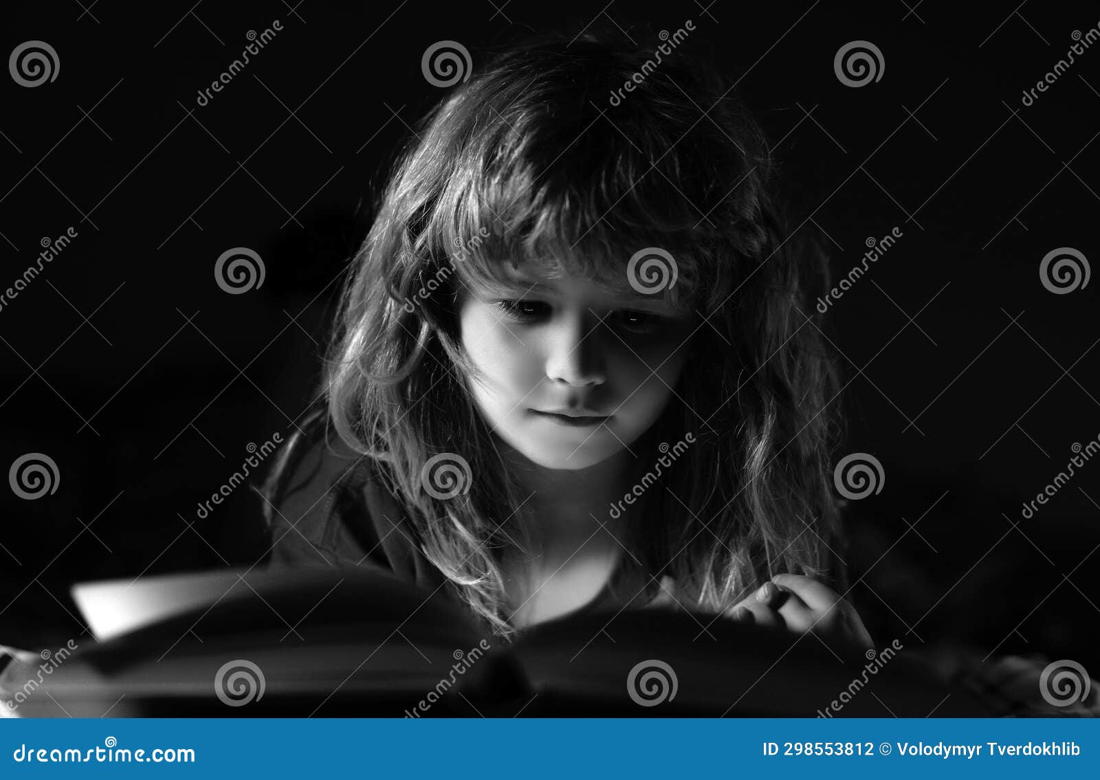 Child Reading a Magic Book in Bed. Kid Boy Read Books at Home. Kids ...