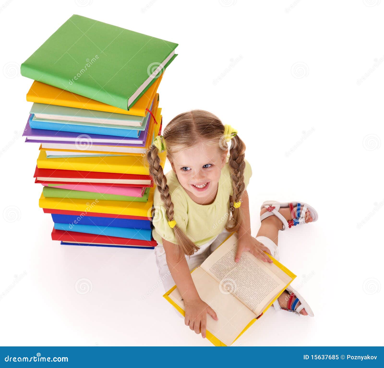 Child reading open book. stock image. Image of books - 15637685