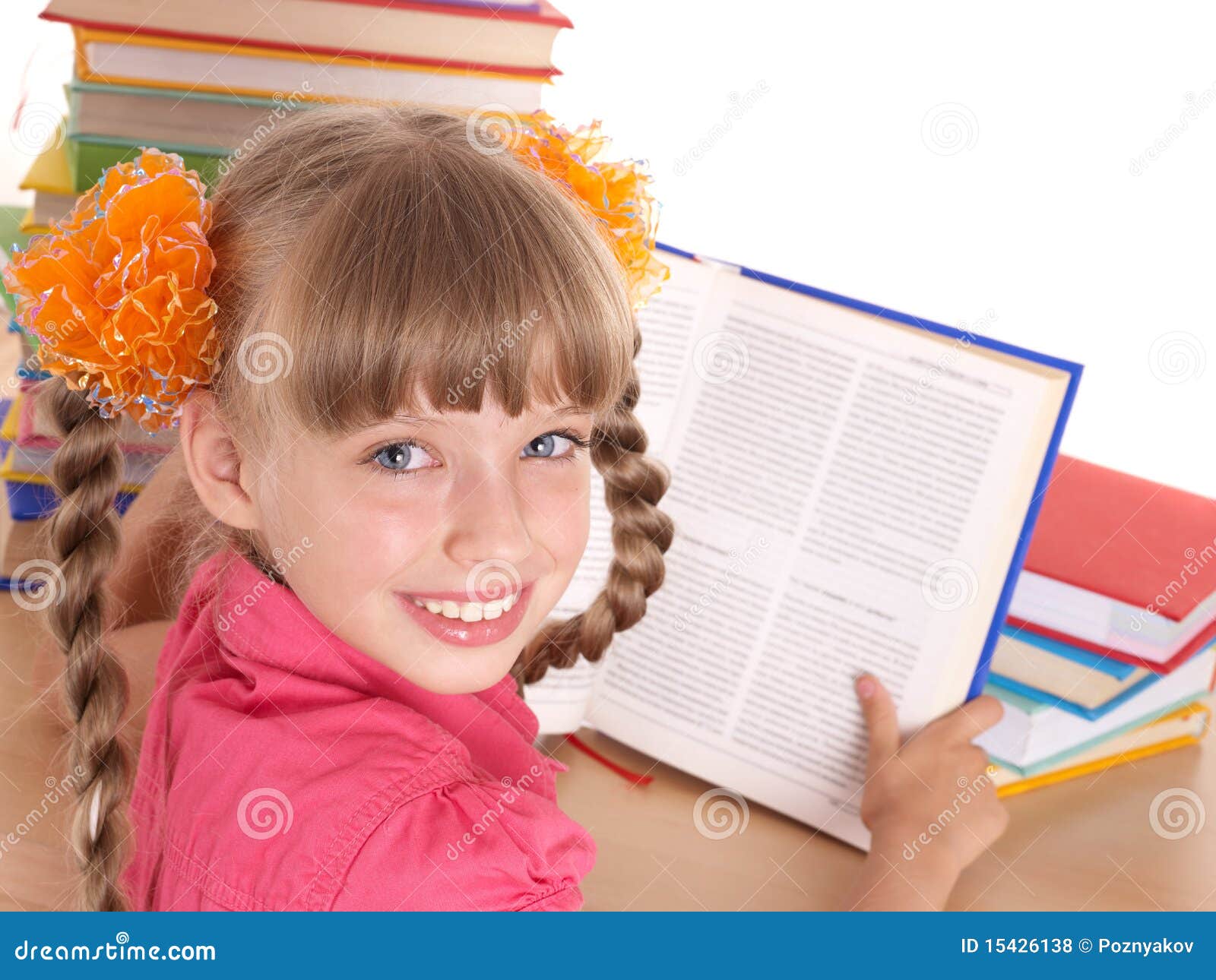 Child Reading Open Book on Table. Stock Photo - Image of little, back ...