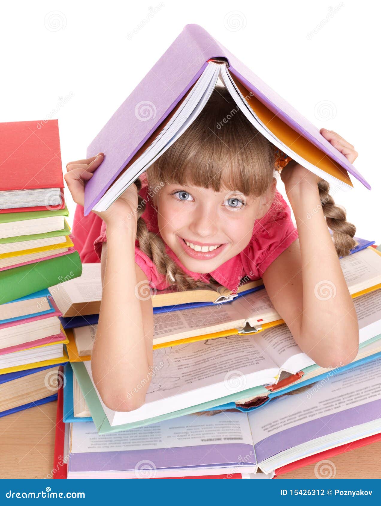 Child Reading Open Book on Table. Stock Photo - Image of literature ...