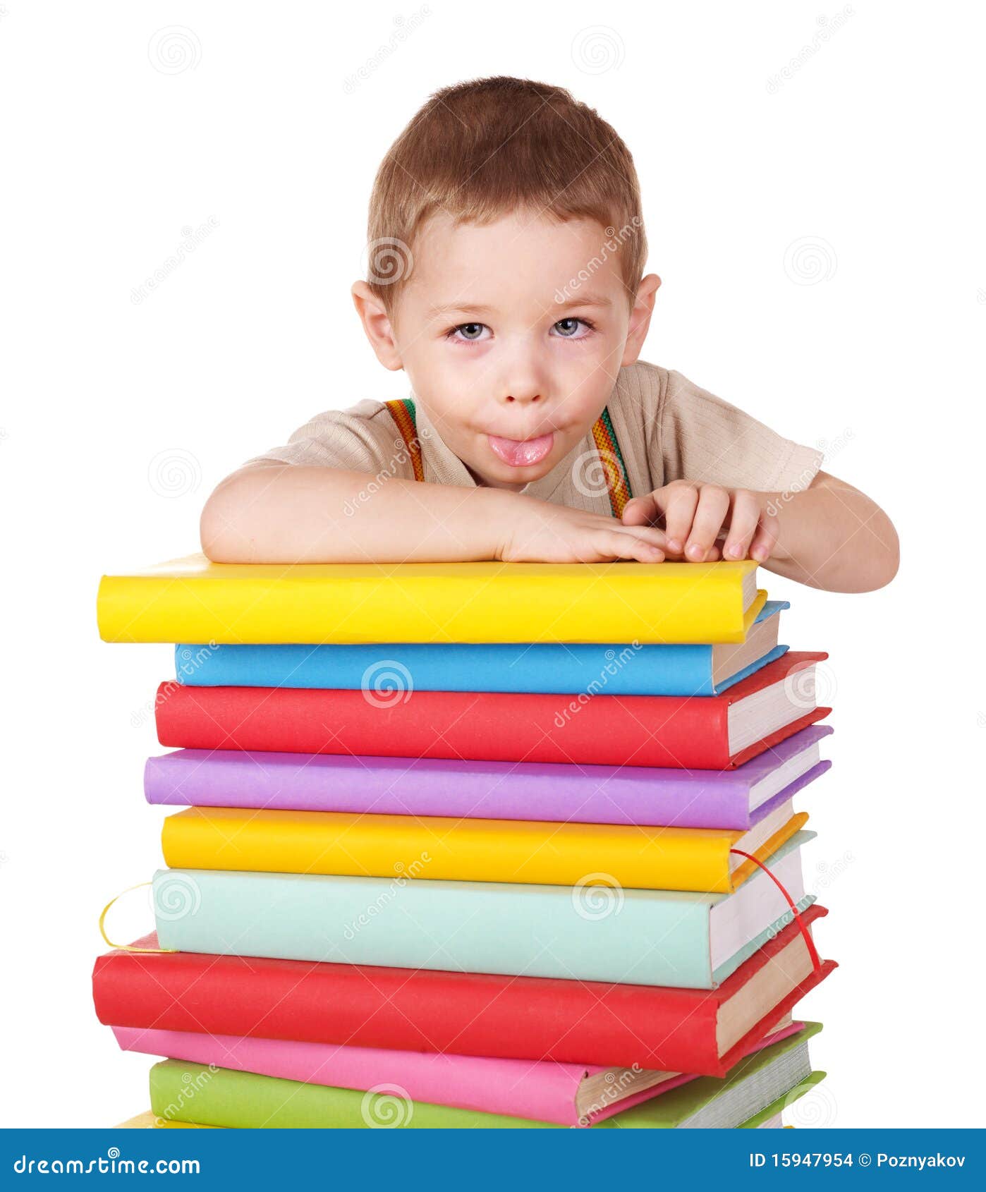 Child Reading Pile of Books. Stock Photo - Image of knowledge, learning ...