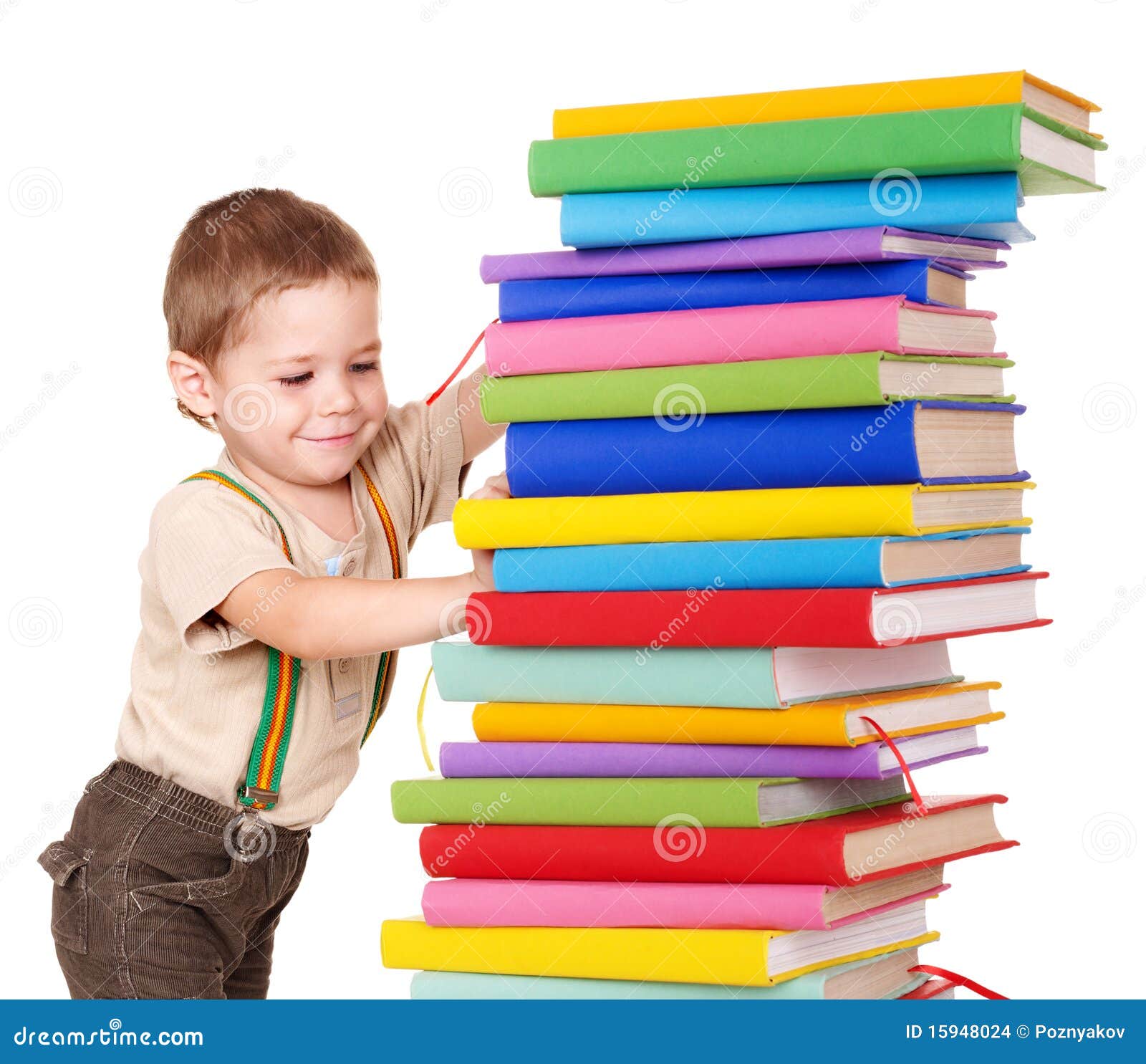 Child Reading Pile of Books. Stock Photo - Image of caucasian, holding ...