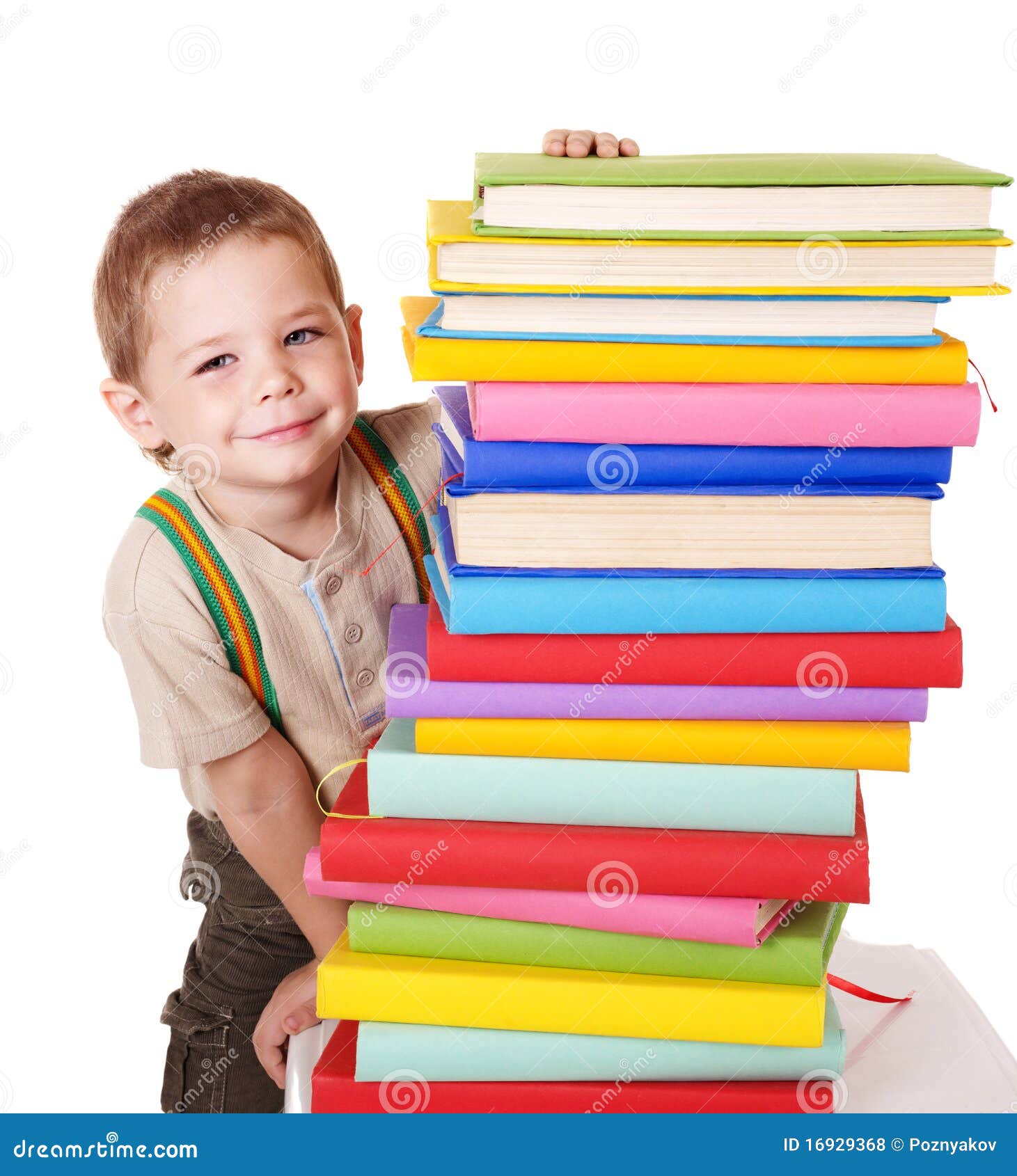 Child Reading Stack of Books. Stock Photo - Image of happy, read: 16929368