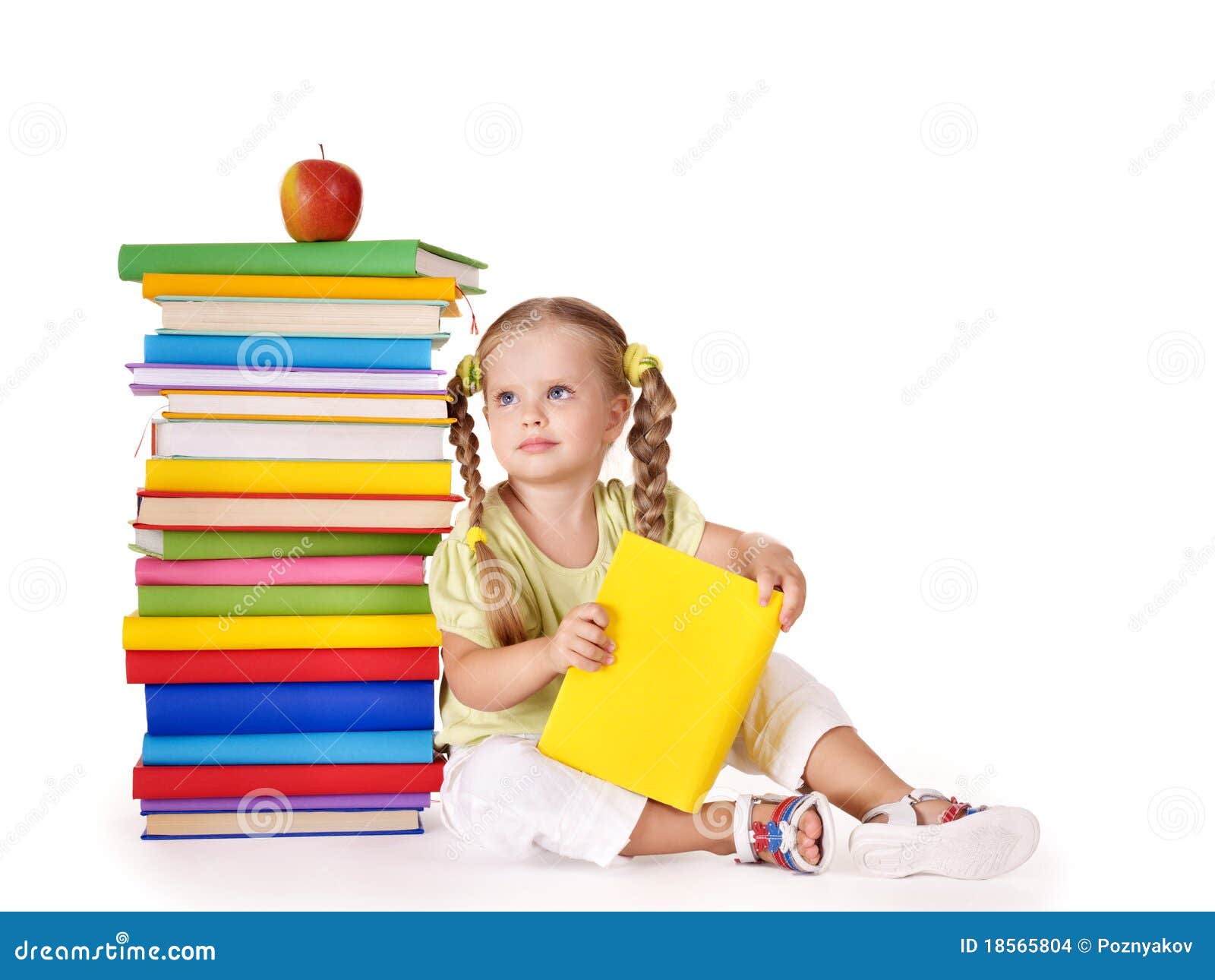 Child Reading Stack of Books. Stock Photo - Image of knowledge, concept ...