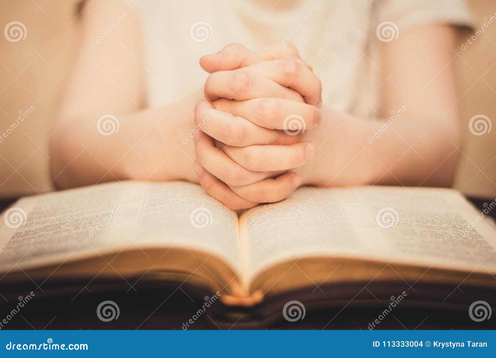 Praying Hands on Open Bible Stock Photo - Image of holy, blessing ...