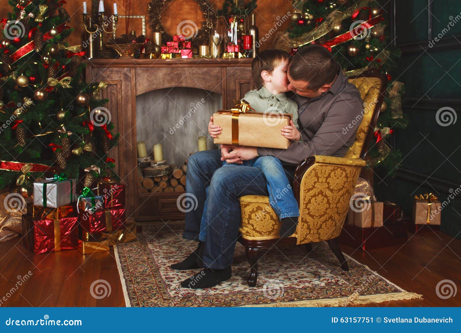 Child Received a Gift from His Father Stock Image - Image of home ...