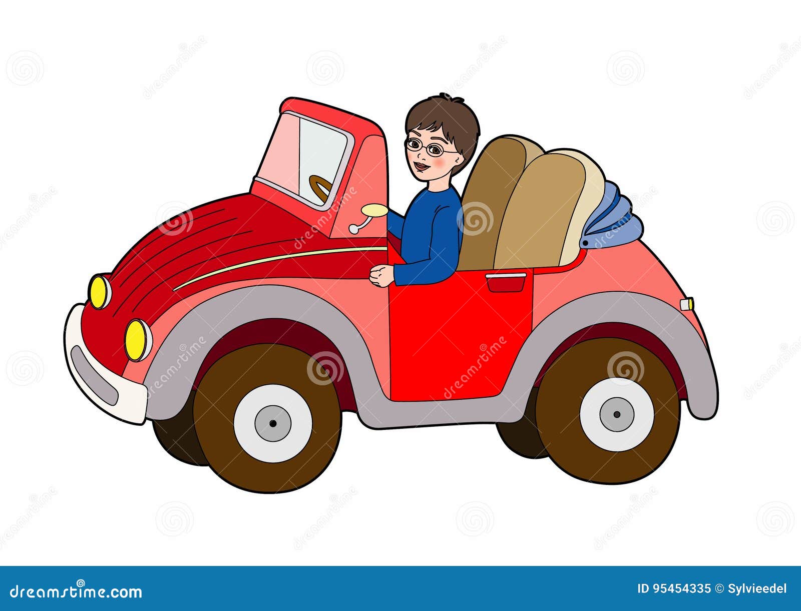 Child in a red car stock vector. Illustration of driver - 95454335
