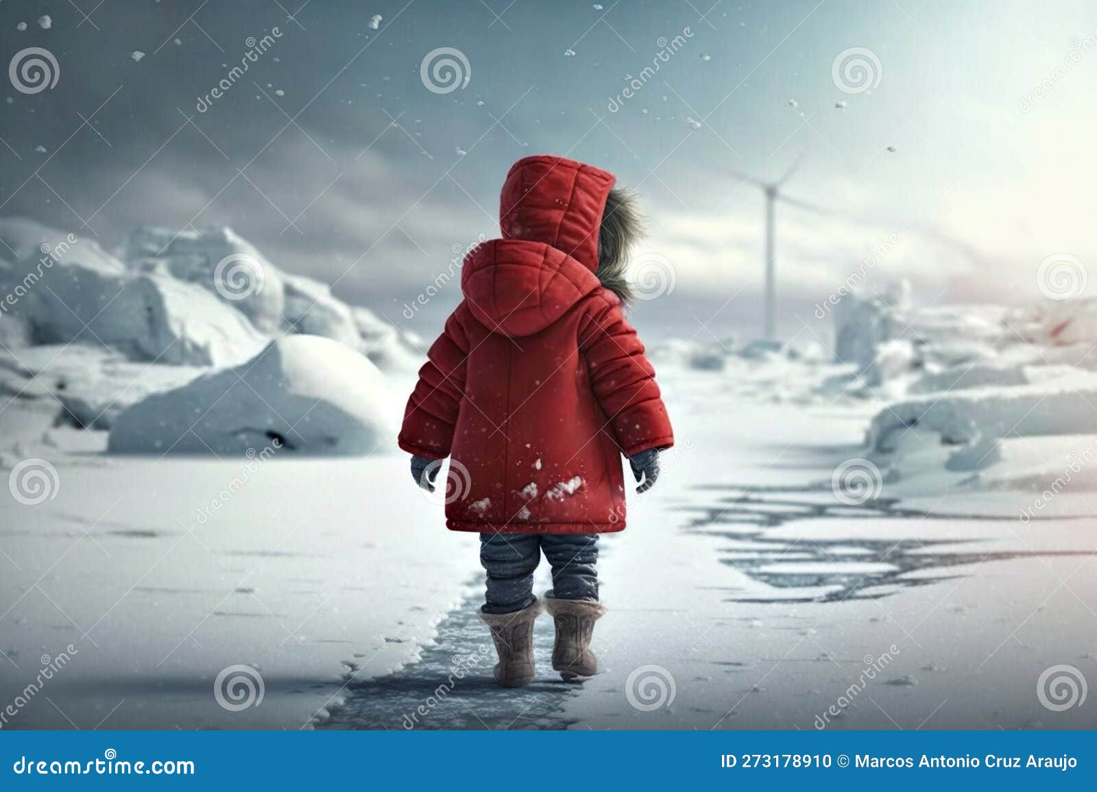 A Child in a Red Jacket in the Snow, AI Generated Stock Illustration ...