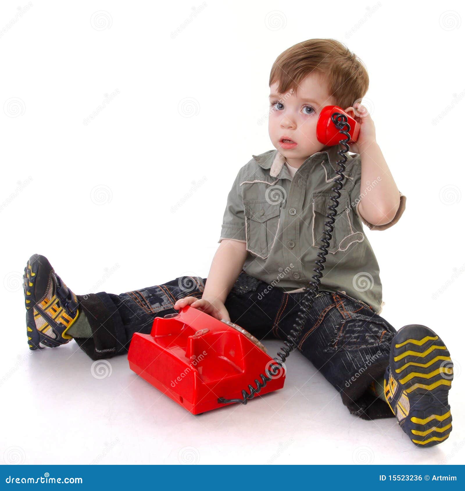Child with red phone stock photo. Image of dial, white - 15523236