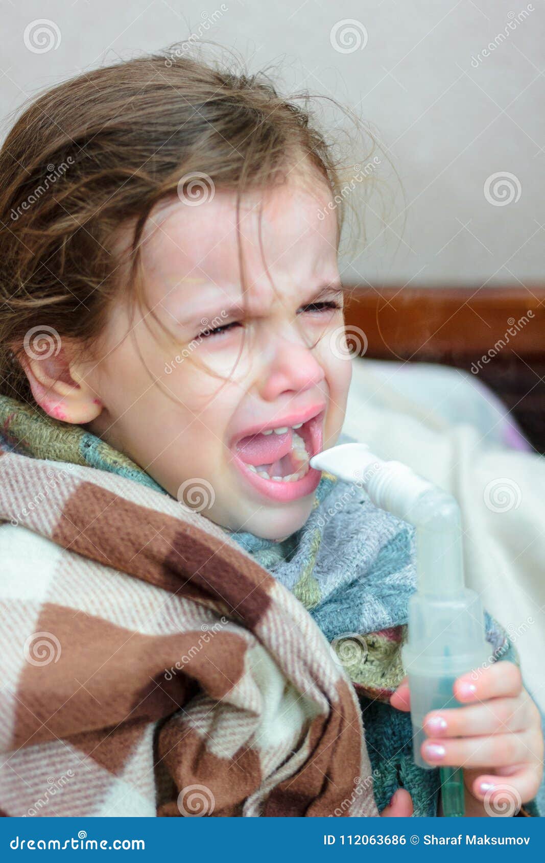 Child with Respiratory Illness Making Inhalation with Inhaler. Stock ...