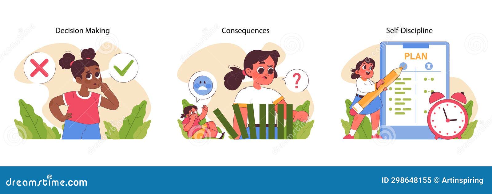 Child Responsibility Set. Flat Vector Illustration Stock Illustration ...