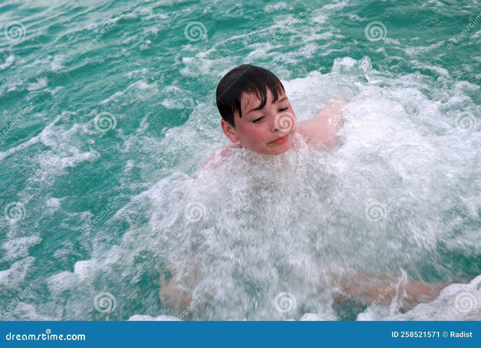Child Resting in Jacuzzi of Pool Stock Image - Image of face, happiness ...