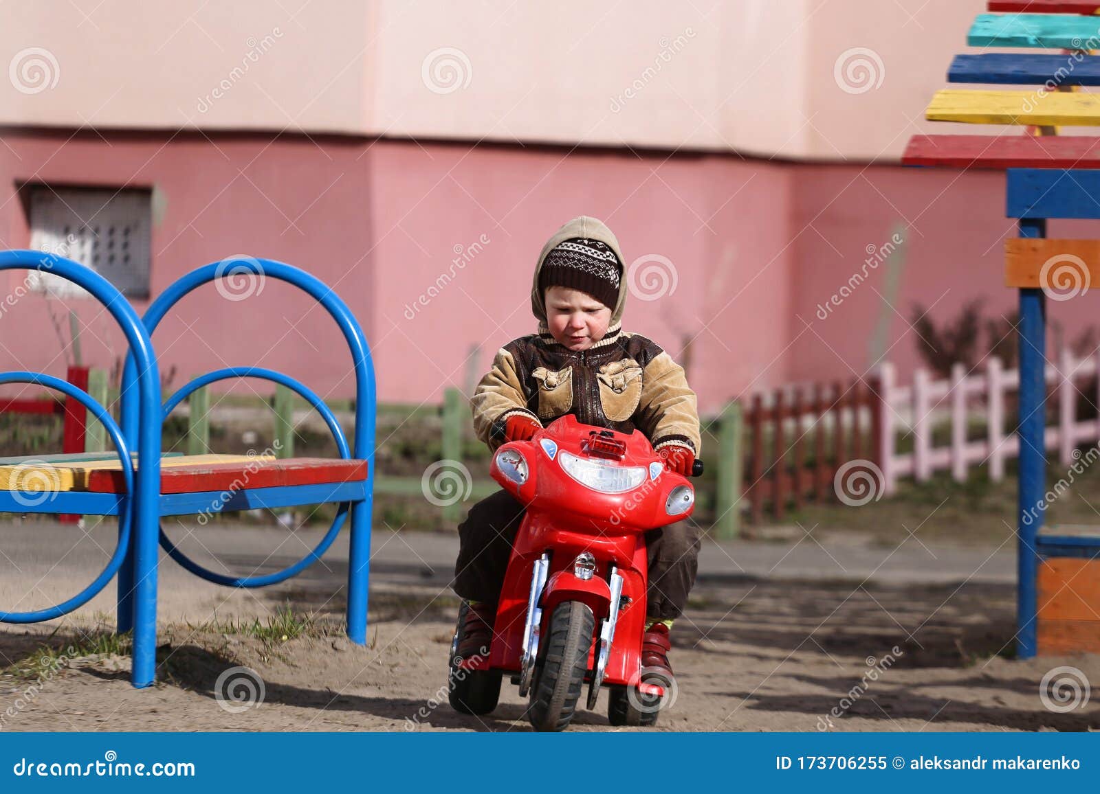Child Rides a Toy Car in Spring Stock Image - Image of push, balance ...