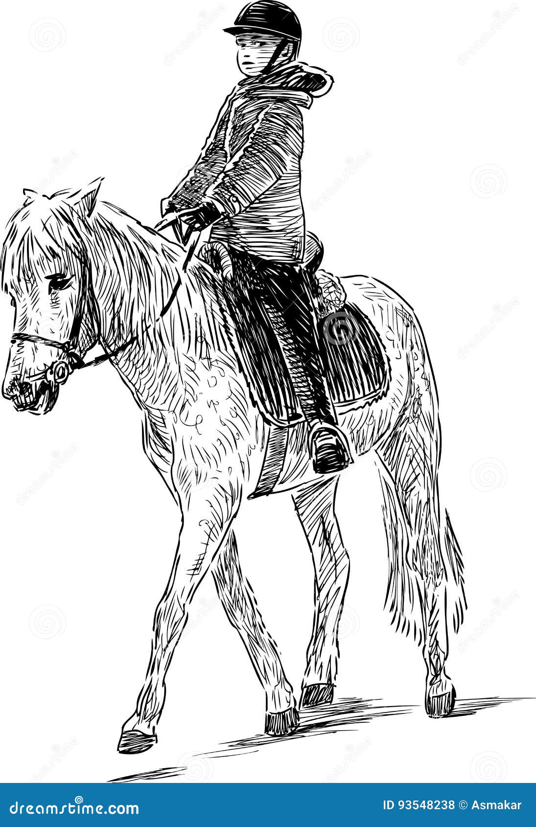 A child is riding a horse stock vector. Illustration of real - 93548238