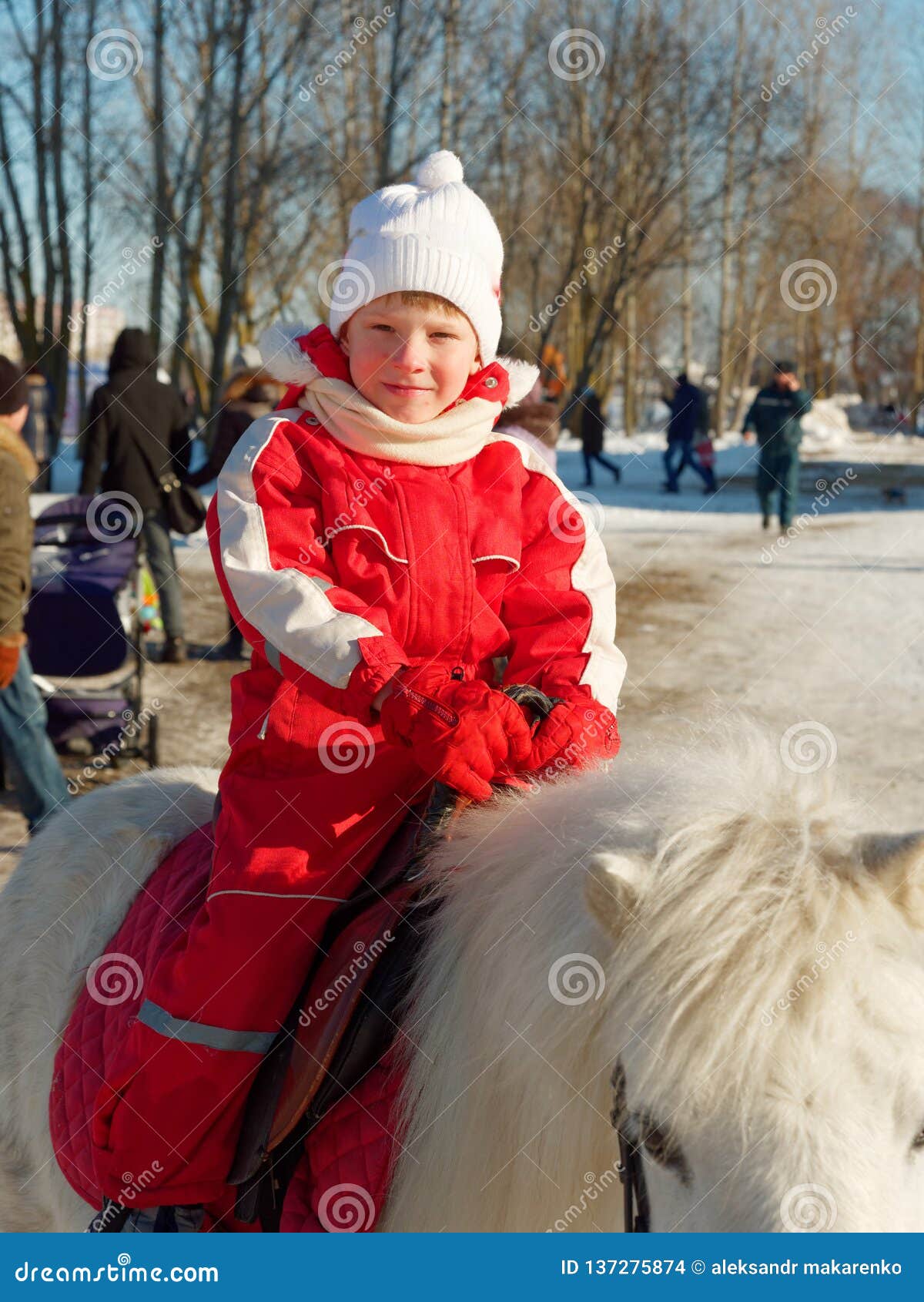 Child Riding a Pony Outside in Winter Stock Photo - Image of nature ...