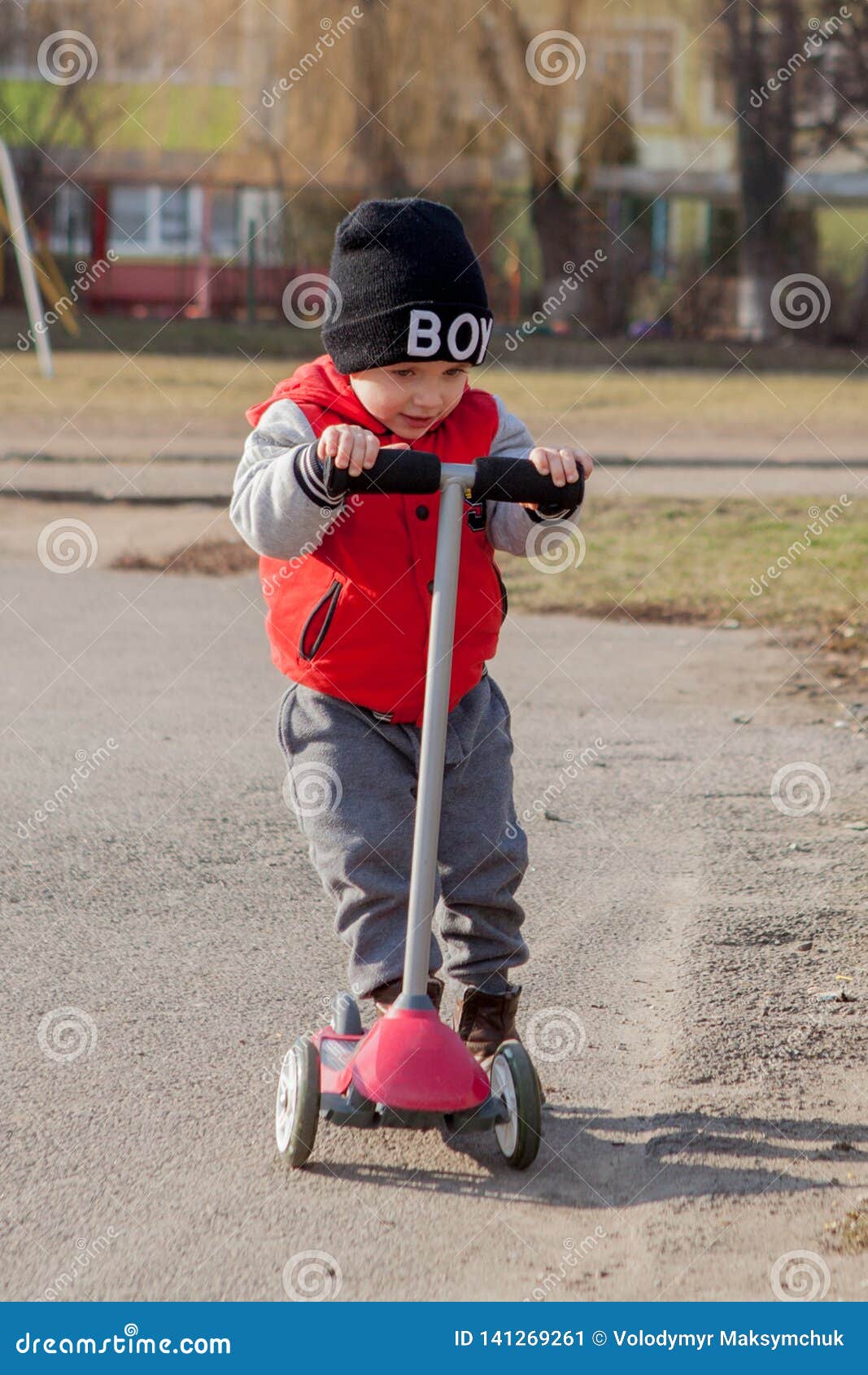 Child Riding Scooter Outdoors, Active Sport Kids Stock Image - Image of ...