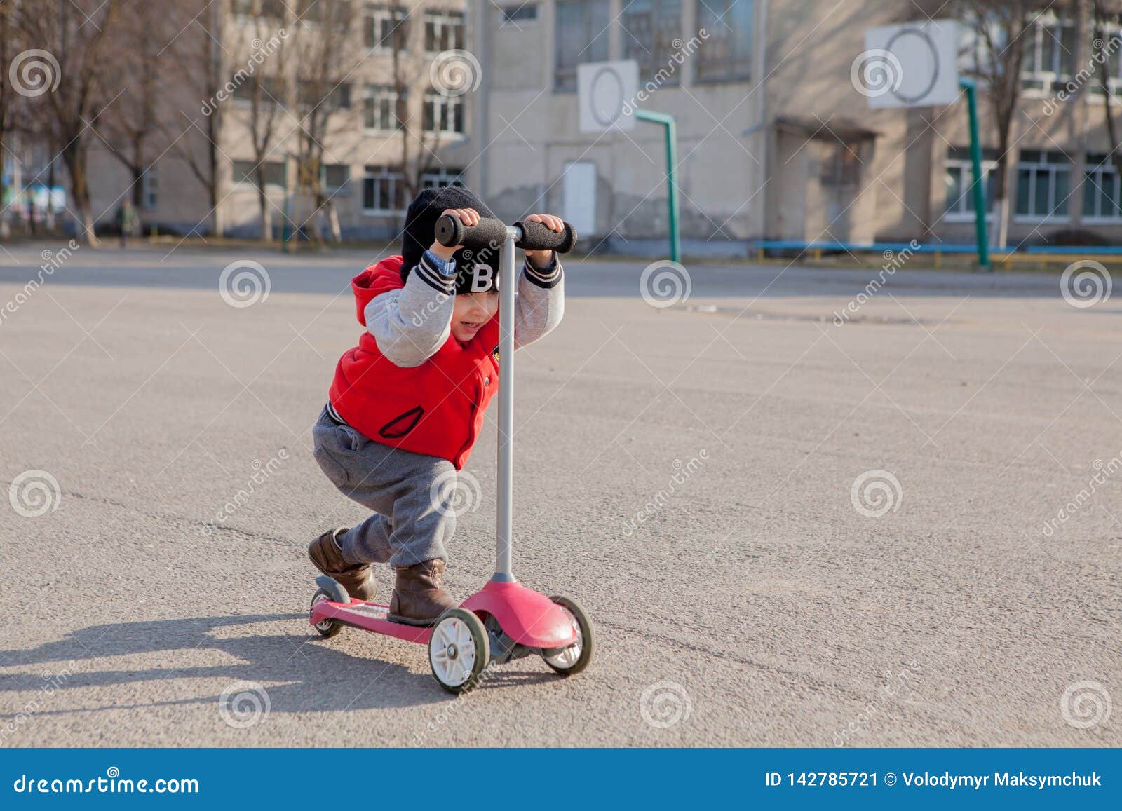 Child Riding Scooter Outdoors, Active Sport Kids Stock Image - Image of ...