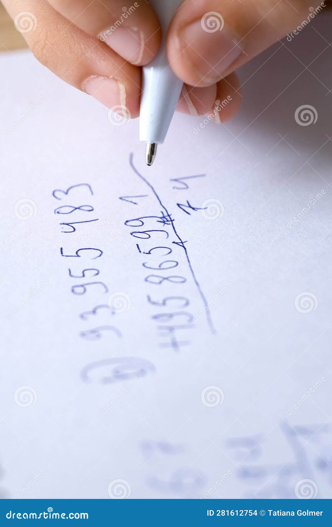 Child, Right-handed Schoolchild Hesitantly Solves Difficult Task of ...